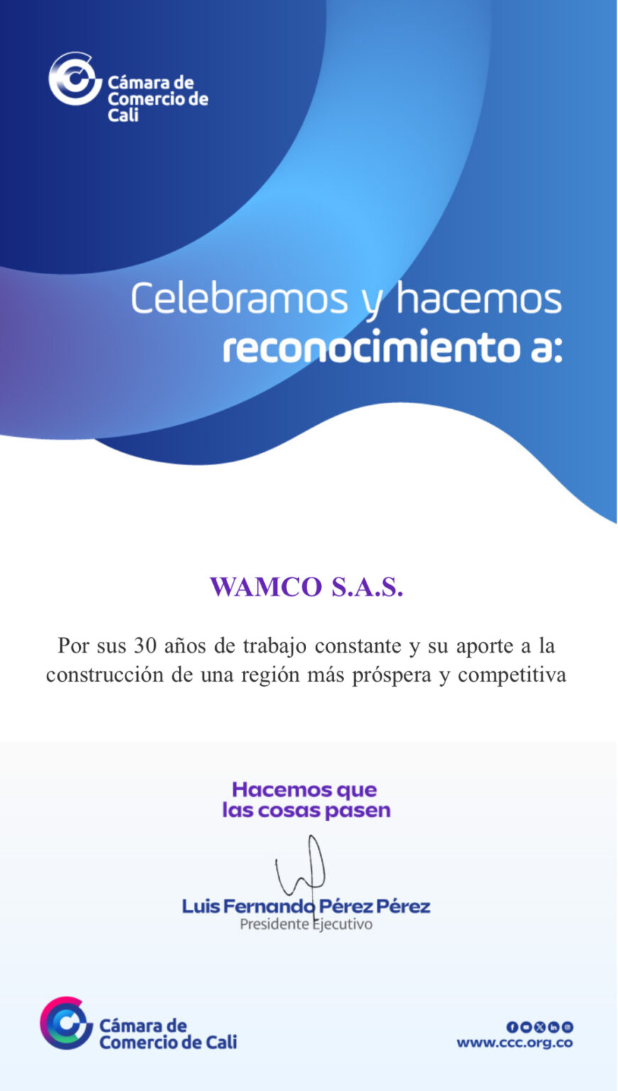 Reconocimiento a WAMCO en sus 30 años | Wamco Colombia